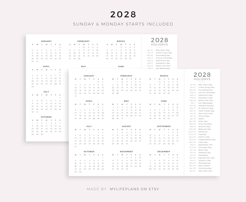2023-2030 Year Calendars With Holidays on One Page Printable - Etsy