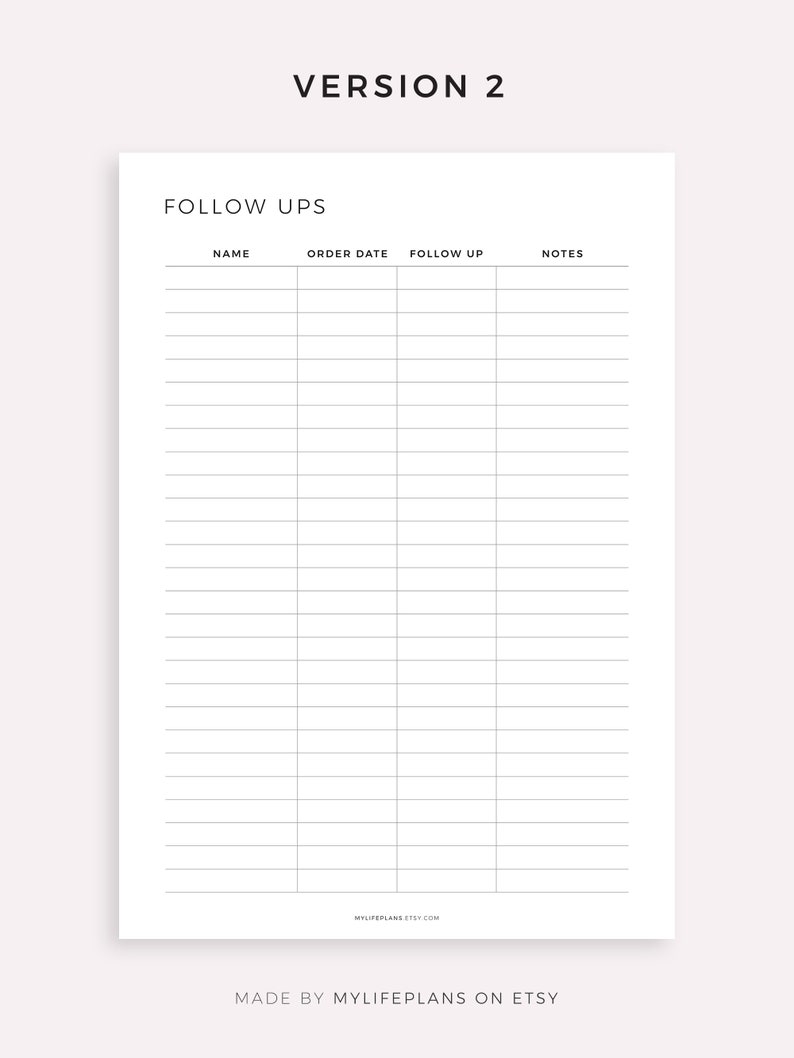 Follow Ups Tracker Printable, Customer Orders Tracking, Sales Tracking ...