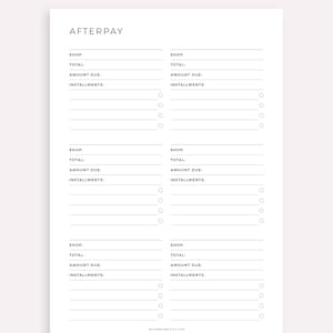Afterpay, Klarna & Paypal Tracker Printable and Fillable PDF, Online ...