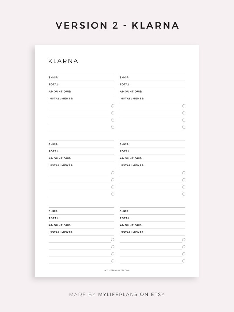 Afterpay, Klarna & Paypal Tracker Printable and Fillable PDF, Online ...