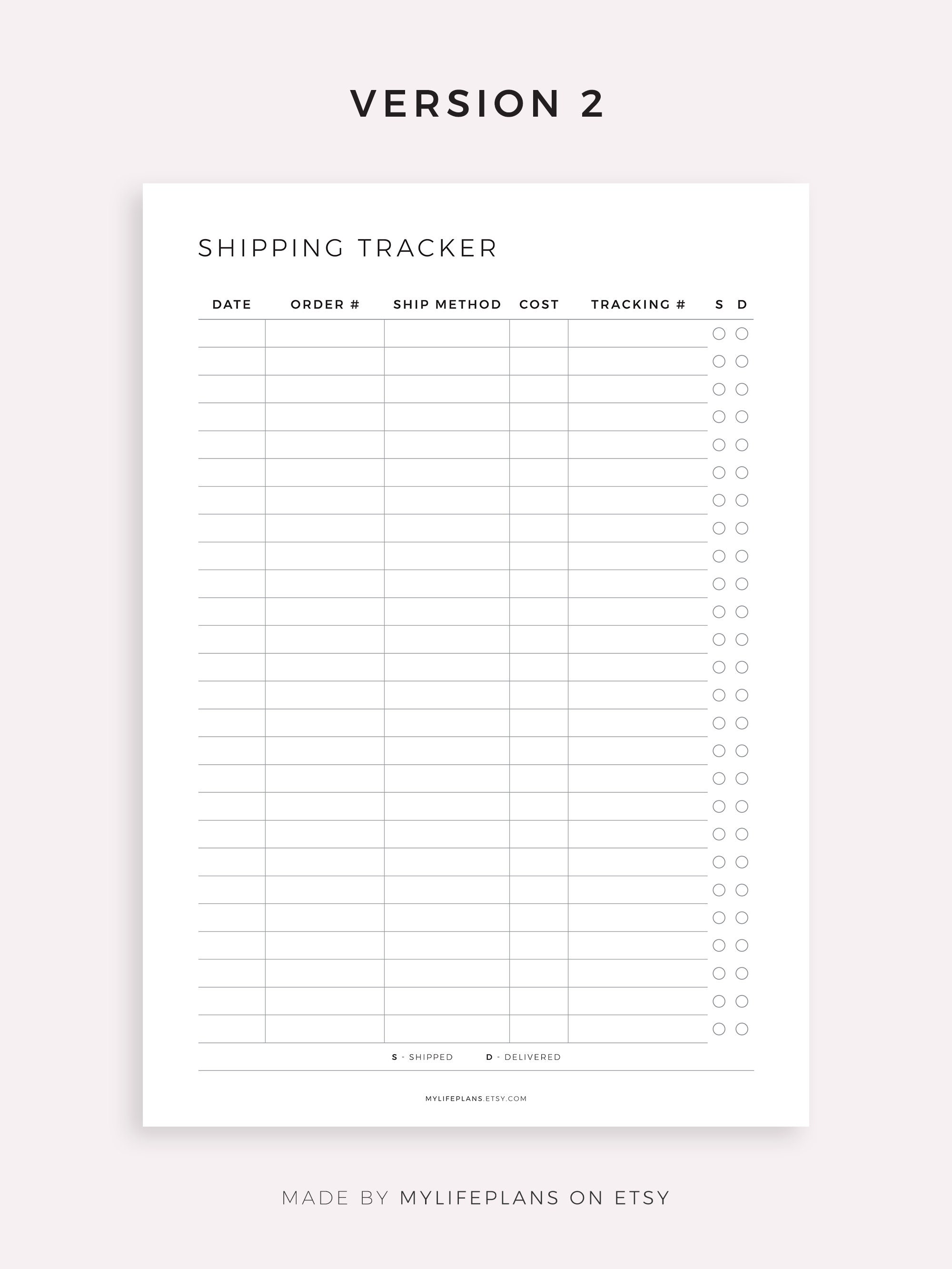 Shipping Tracker Printable Template Shipping Planner - Etsy