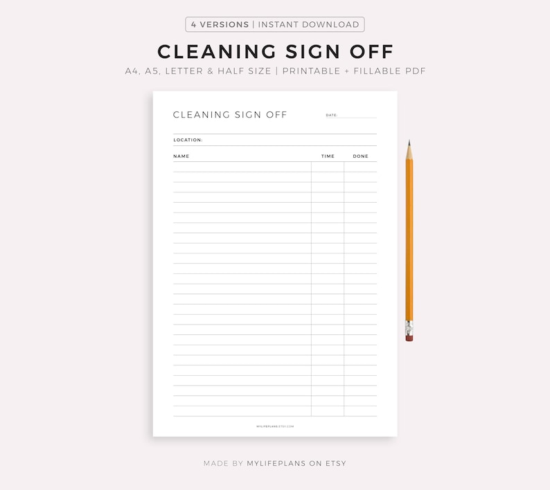 Cleaning Sign off Sheet Printable, Restroom Cleaning, Bathroom Cleaner ...