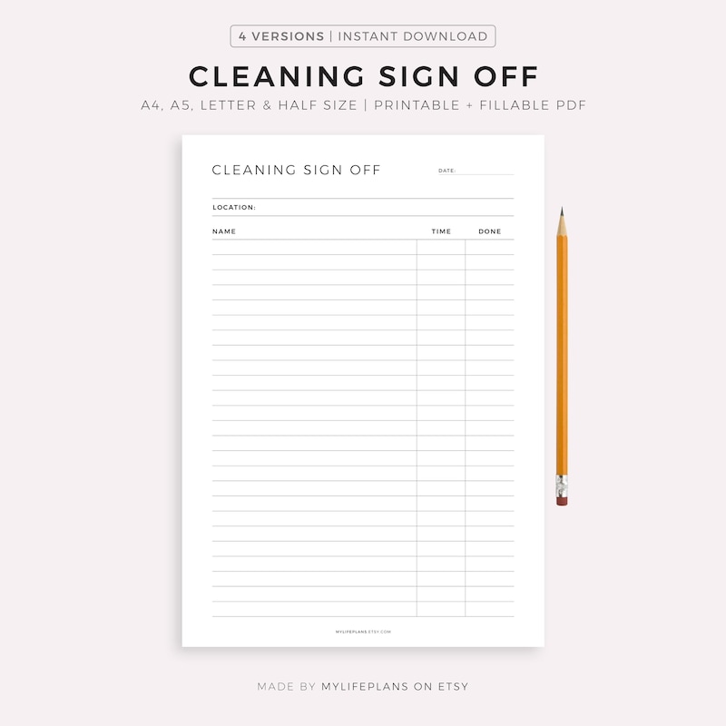 Cleaning Sign in Sheets - Etsy