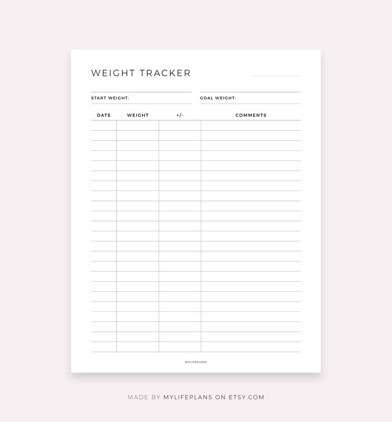 Simple Weight Tracker, Weight Log Template, Weight Loss Planner, Weight Record Sheet, Digital ...