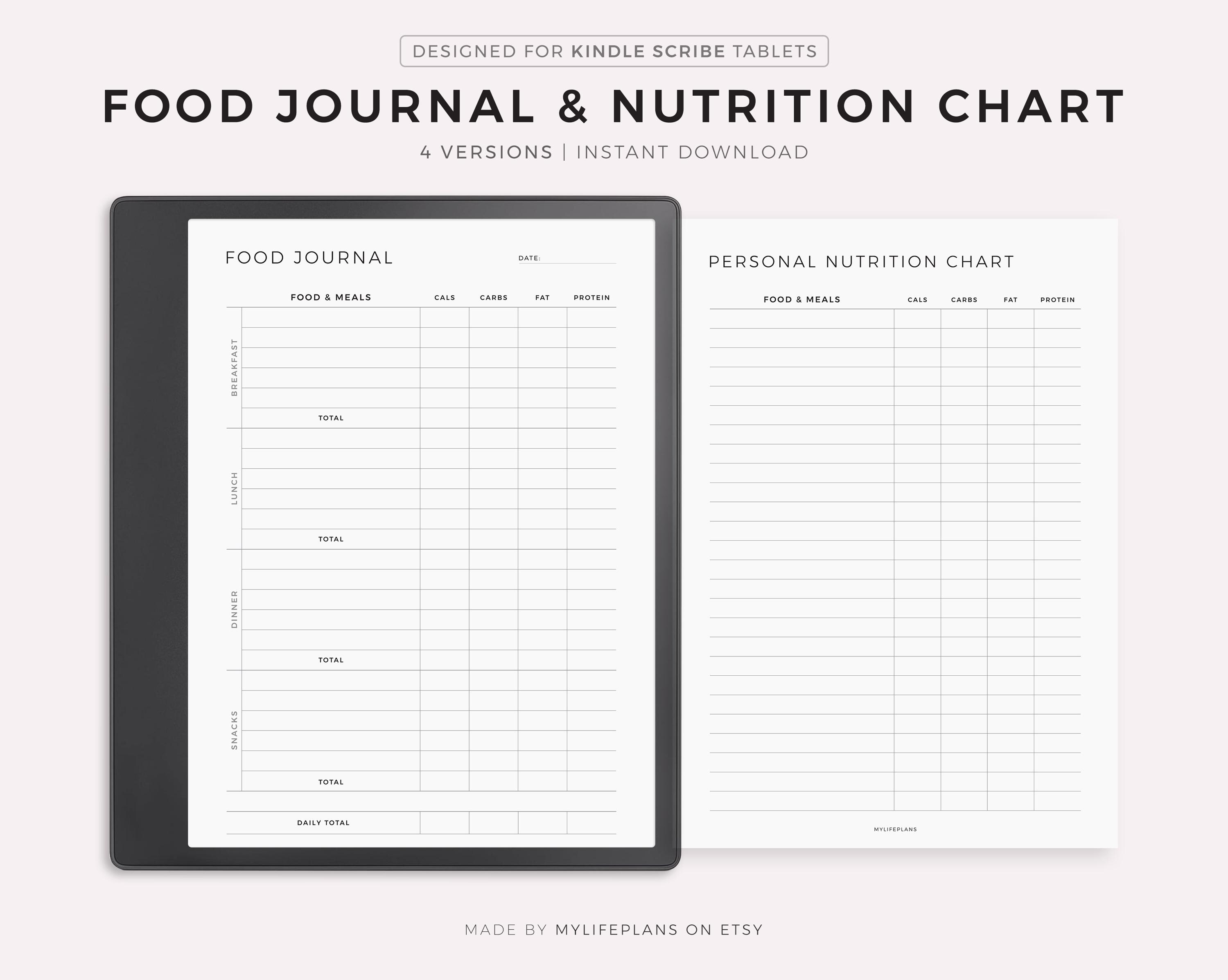 Daily Food Journal & Nutrition Chart Template for Kindle Scribe ...
