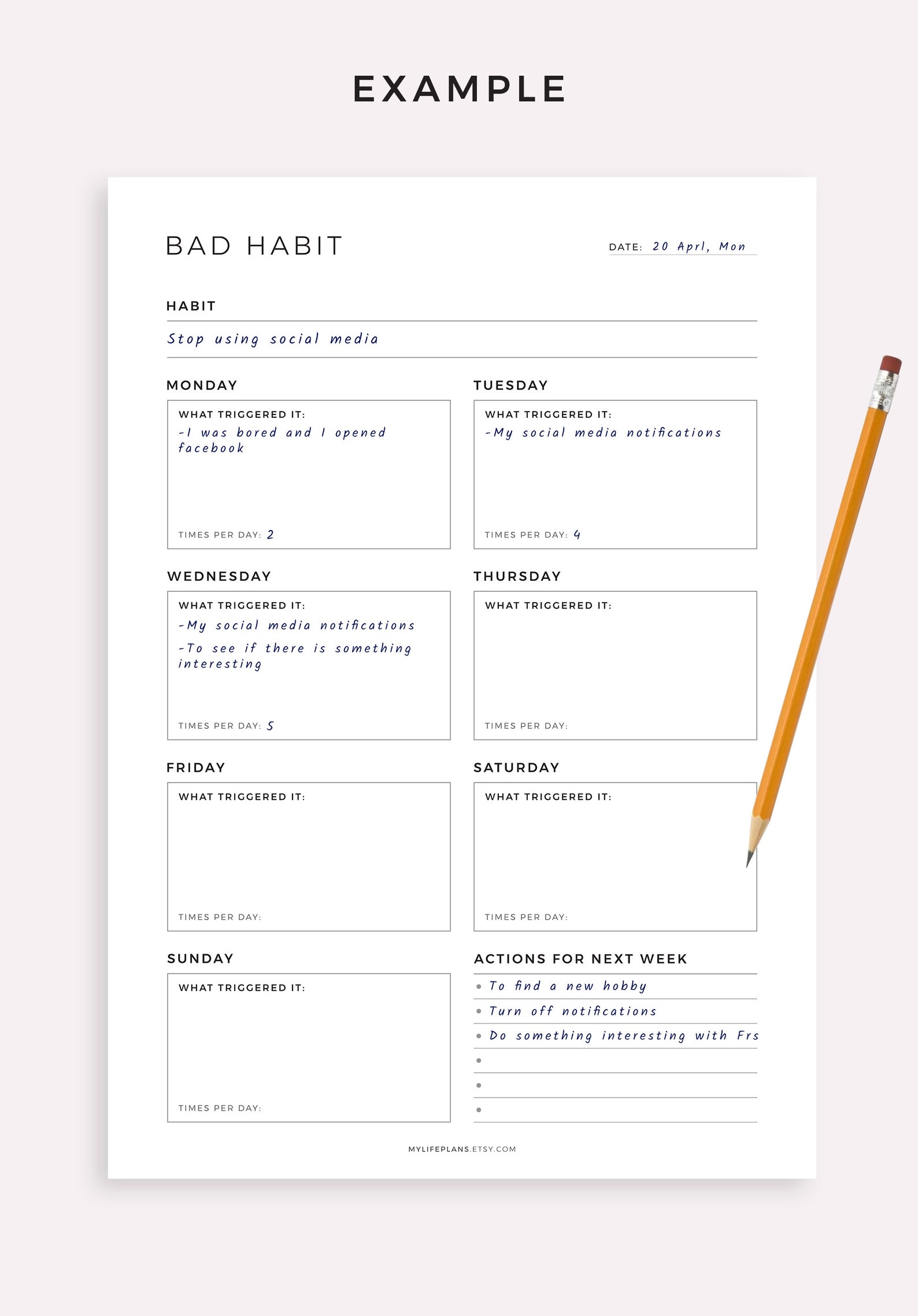 Bad Habit Tracker, Habit Analyzer, Habit Loop, Habit Patterns, A4/a5 ...