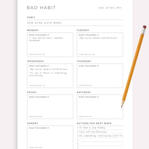 Bad Habit Tracker, Habit Analyzer, Habit Loop, Habit Patterns, A4/a5 ...