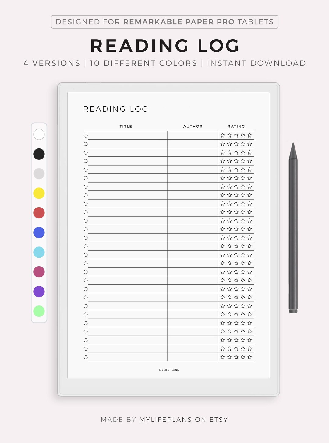 Reading Log for Remarkable Paper Pro, Reading Tracker, Books to Read ...