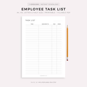 Employee Task List Printable - Assignment Sheet, Task Management, Team ...