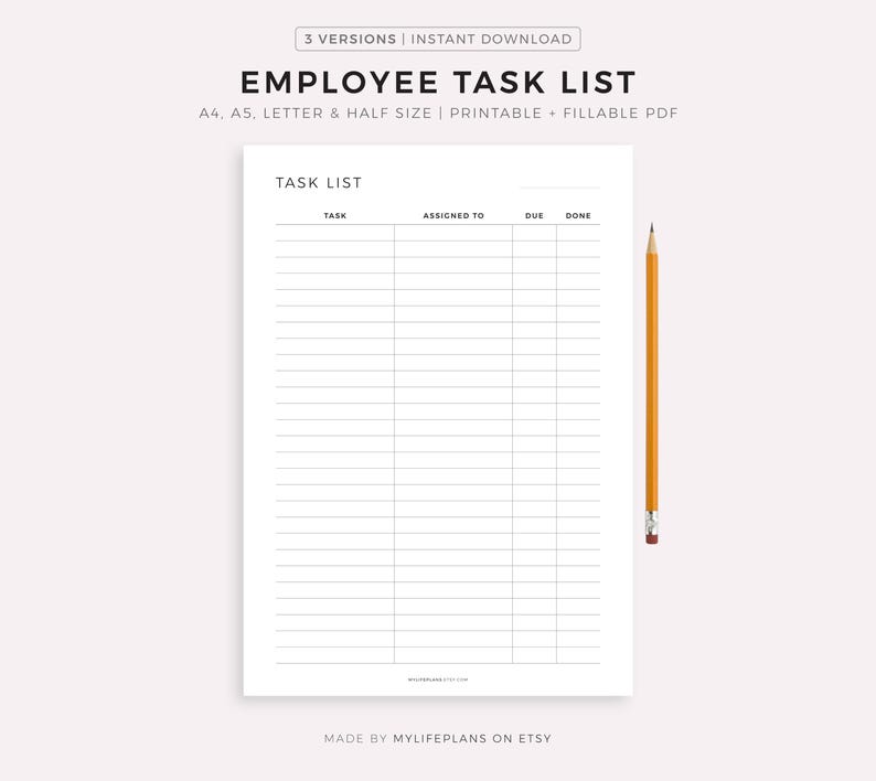 Employee Task List Printable - Assignment Sheet, Task Management, Team ...