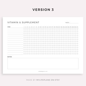 Monthly Vitamin Tracker Printable Landscape, Supplement Checklist ...