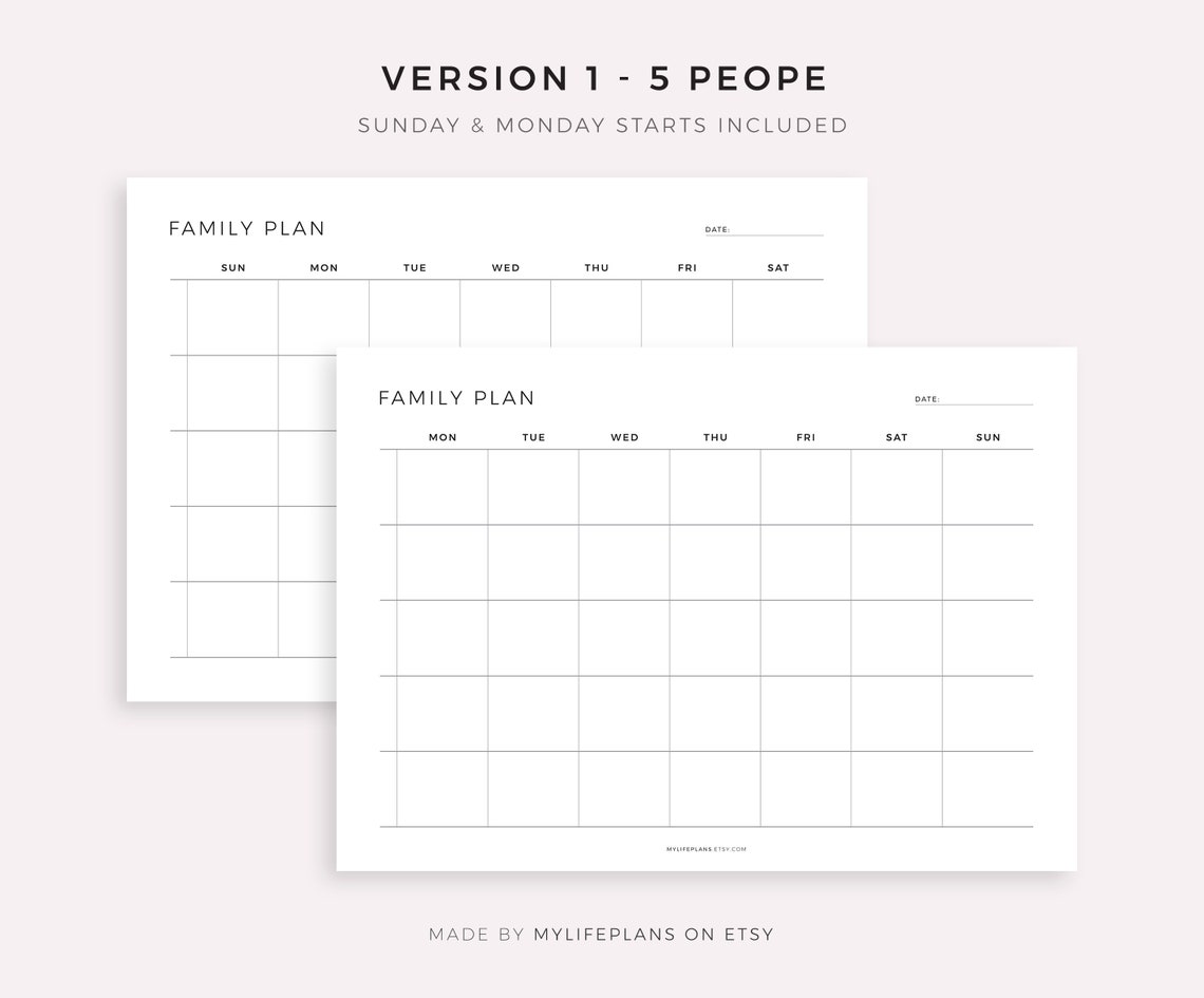 Family Weekly Planner Printable Landscape Family Schedule - Etsy