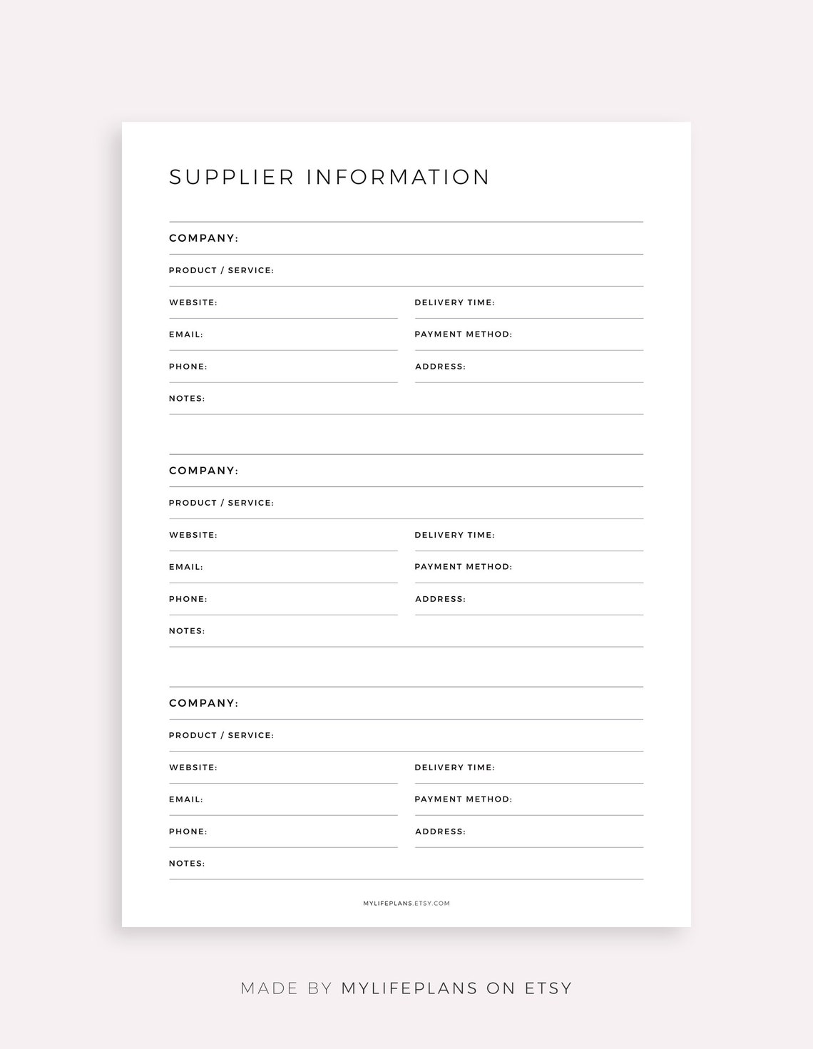 Detailed Supplier Information Printable, Supplier Profile Template ...