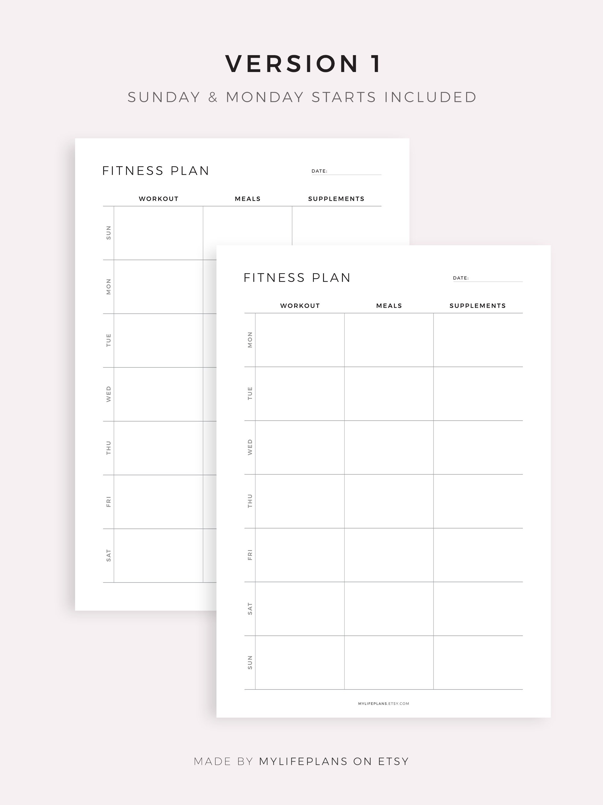 Weekly Fitness Planner Printable Workout Planner Meal - Etsy