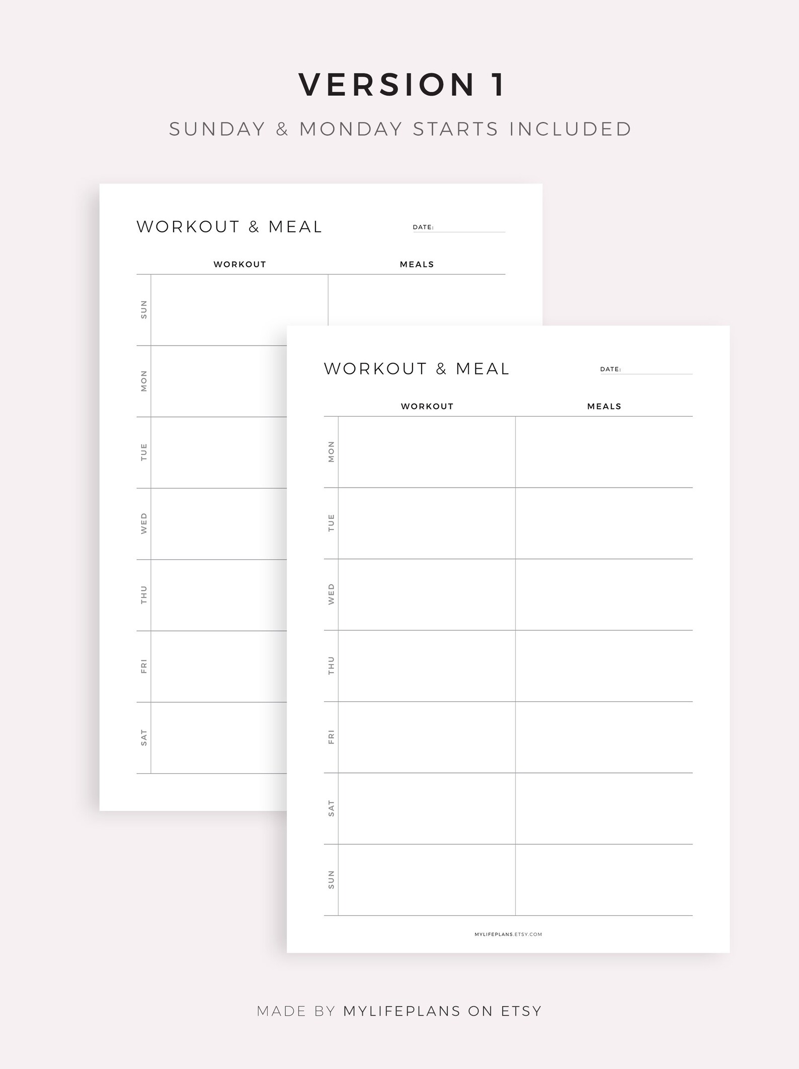 Weekly Workout & Meal Planning Printable, Exercise Planner, Menu ...