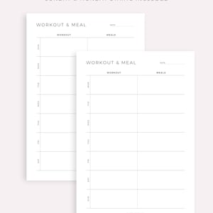 Weekly Workout & Meal Planning Printable, Exercise Planner, Menu ...