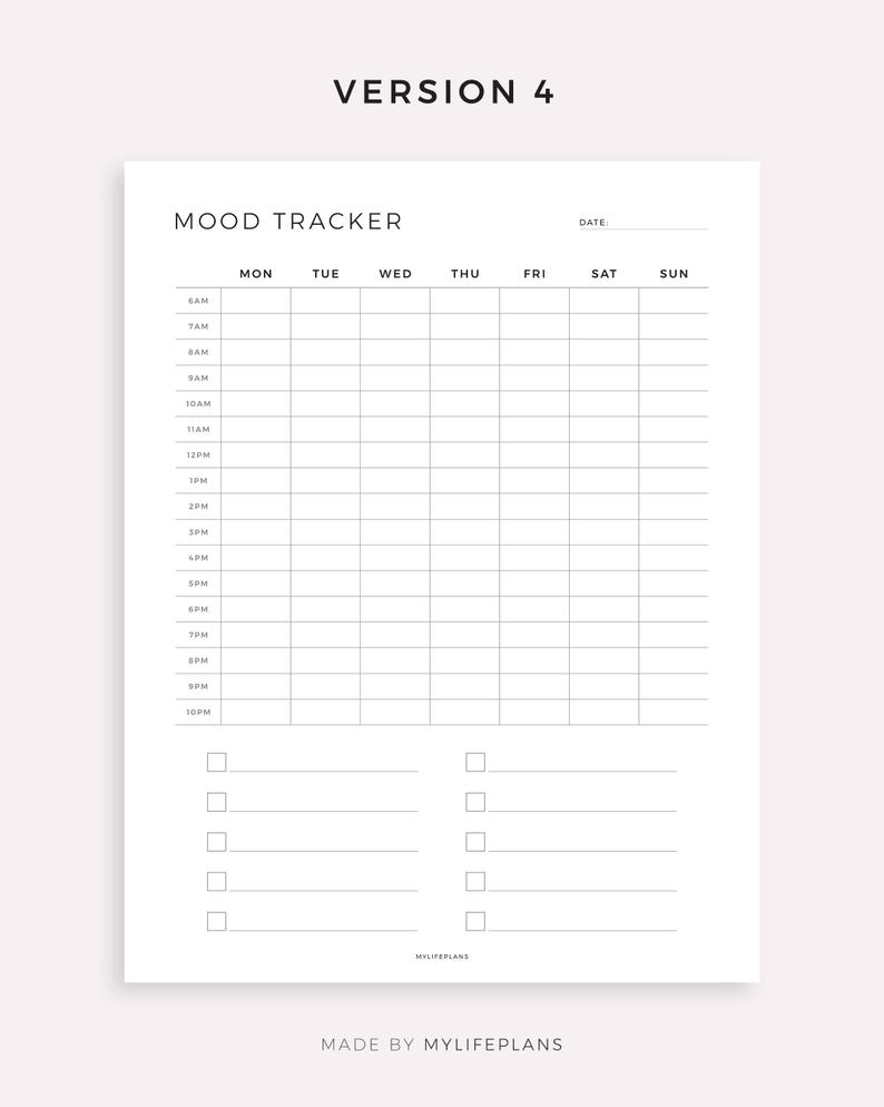 Hourly Mood Tracker Printable for Happy Planner Classic & Big, Instant ...