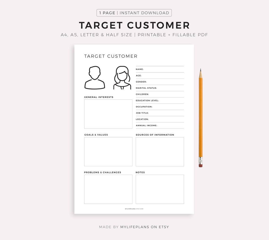 Target Customer Template Printable, Consumer Profile Worksheet, Ideal ...