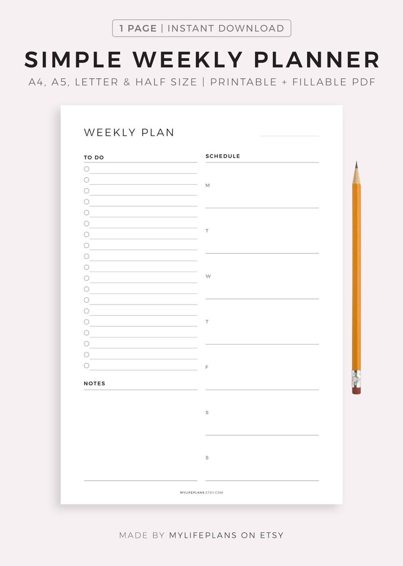Simple Weekly Planner Printable Weekly to Do List Weekly - Etsy