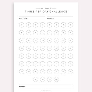60 Day Running or Walking Challenge Printable, Daily Workout Challenge ...