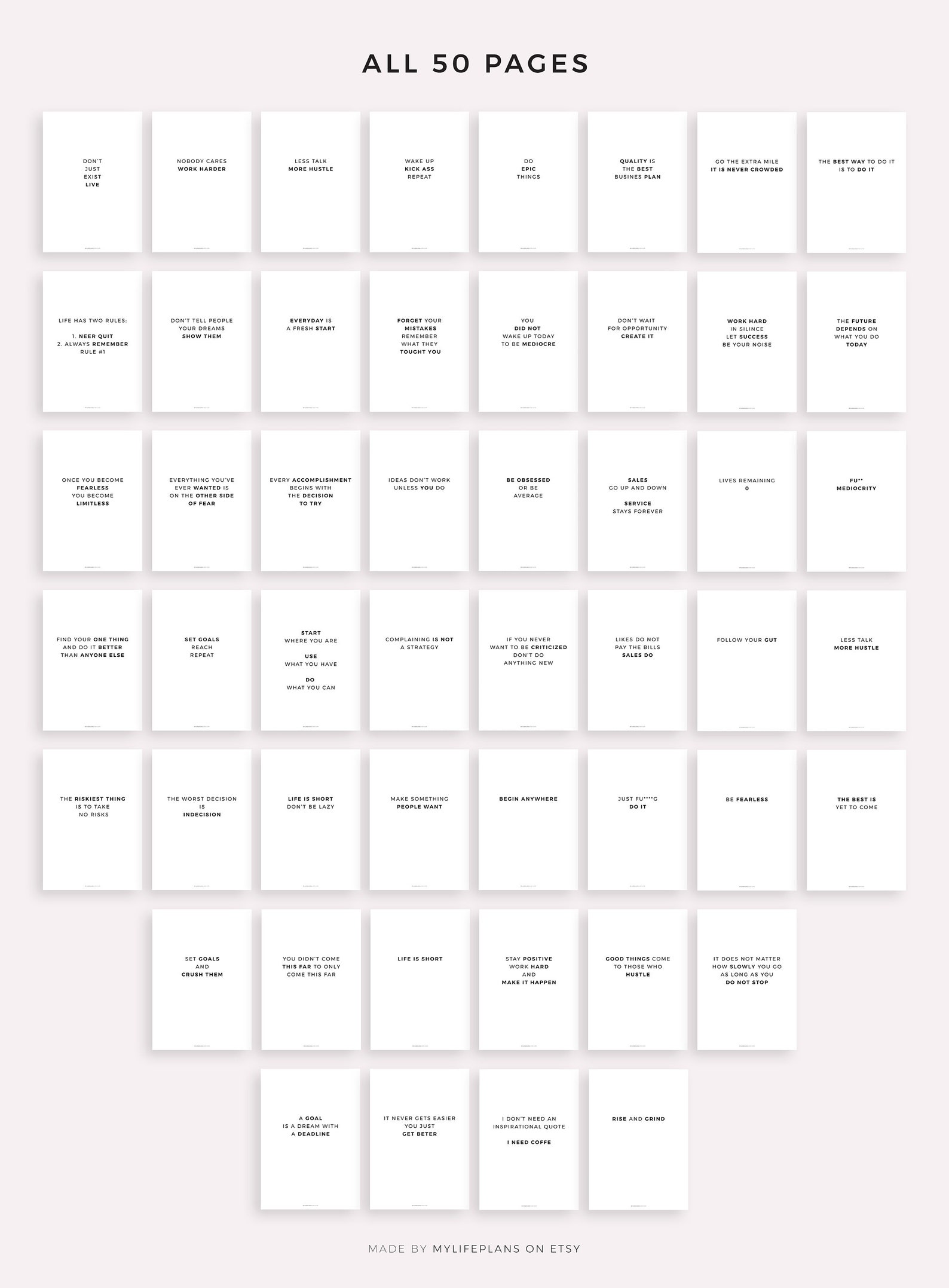 50 Motivational Quotes Planner Dashboards Printable, Minimalist Planner ...