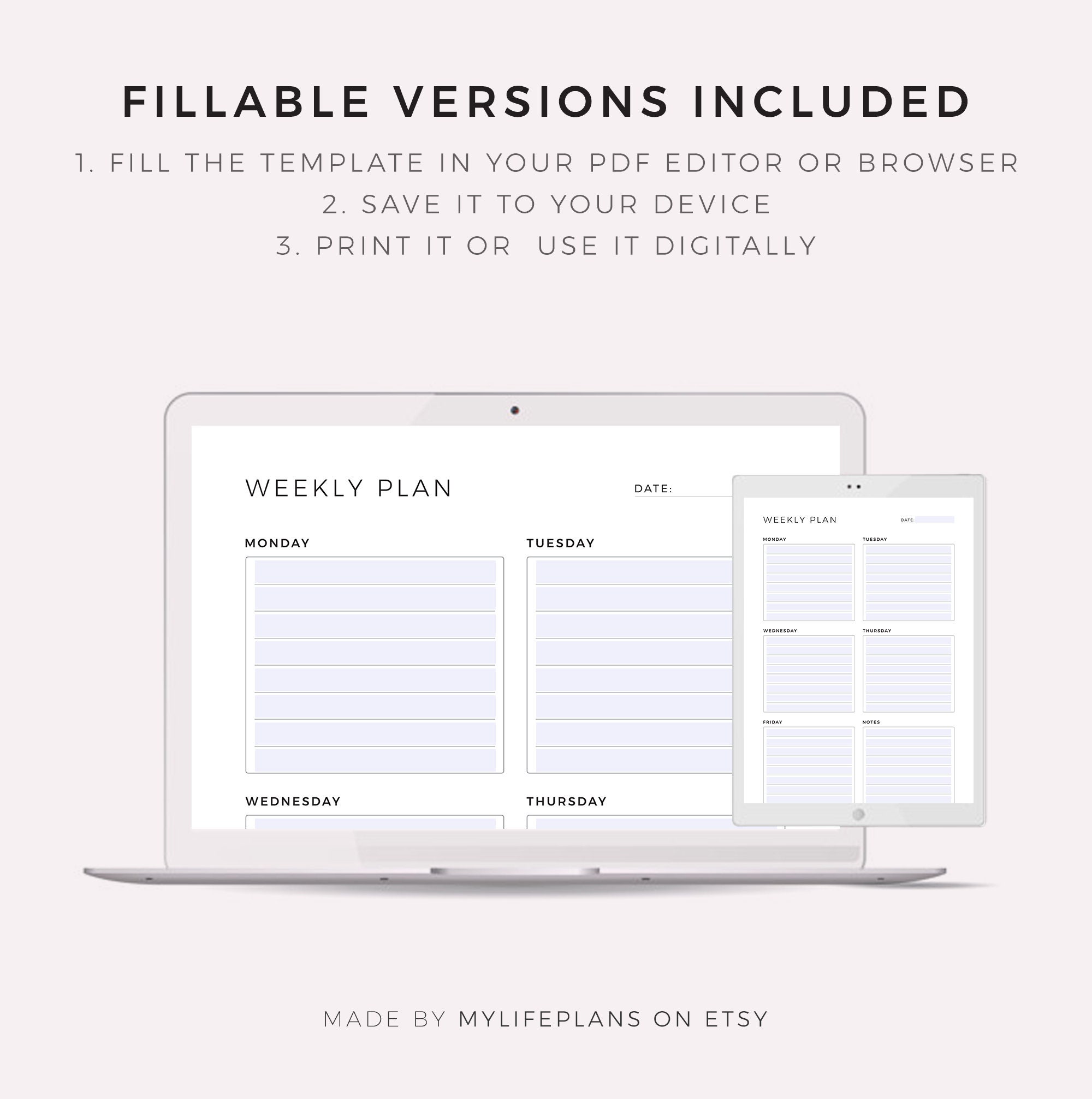 Five Day Weekly Planner Printable Student Planner Desk | Etsy