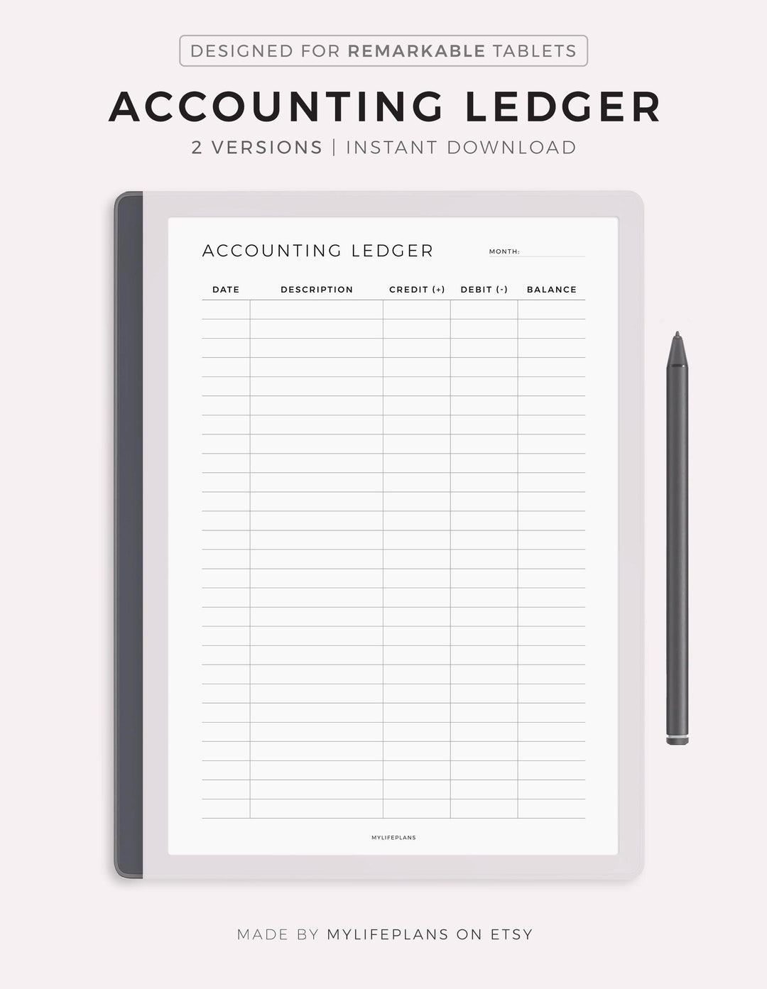 Accounting Ledger Template, Small Business Bookkeeping, Log for Credit ...