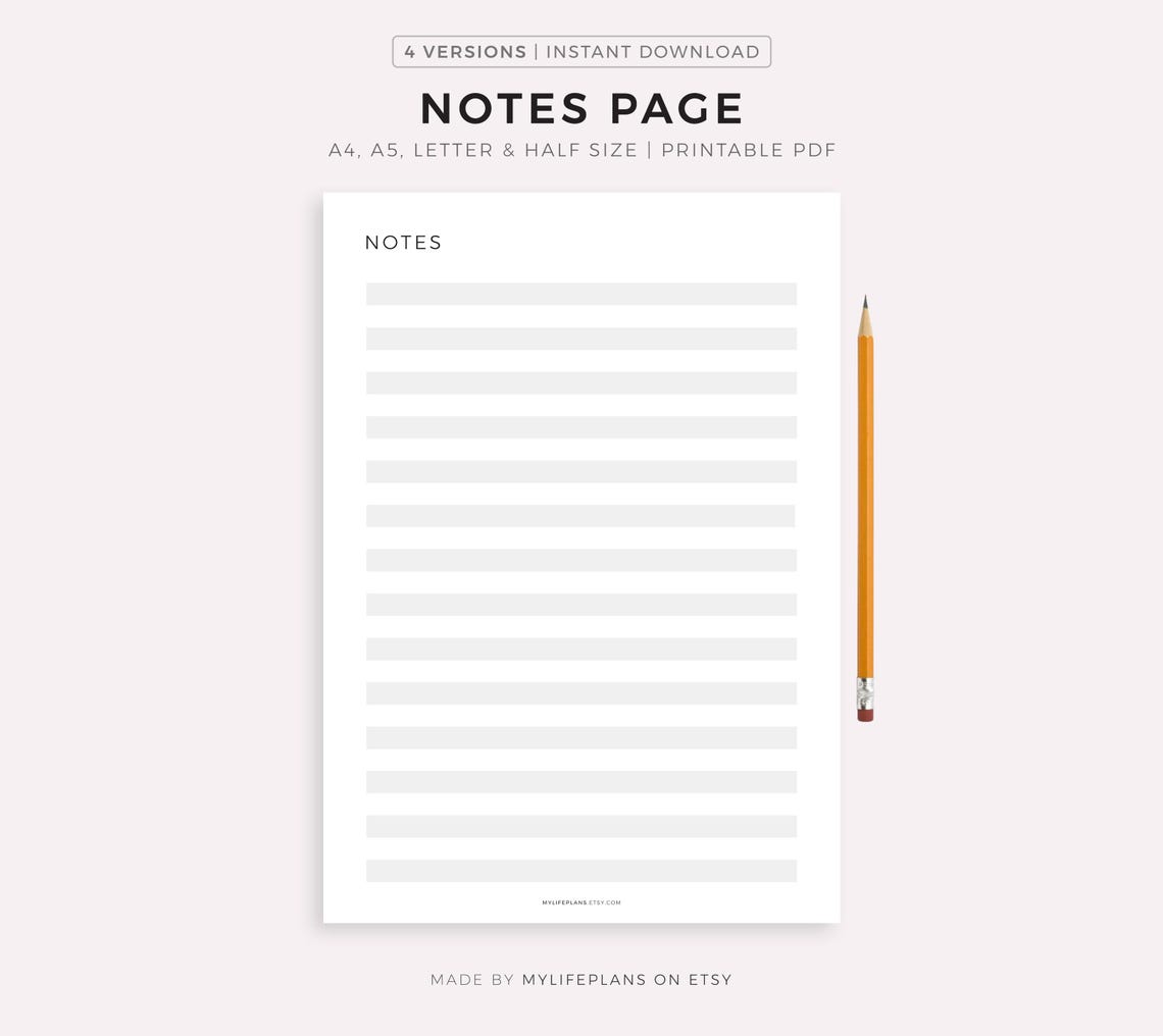 Printable Notes Page, Notes Template, Note Taking, Writing Paper, Notes ...