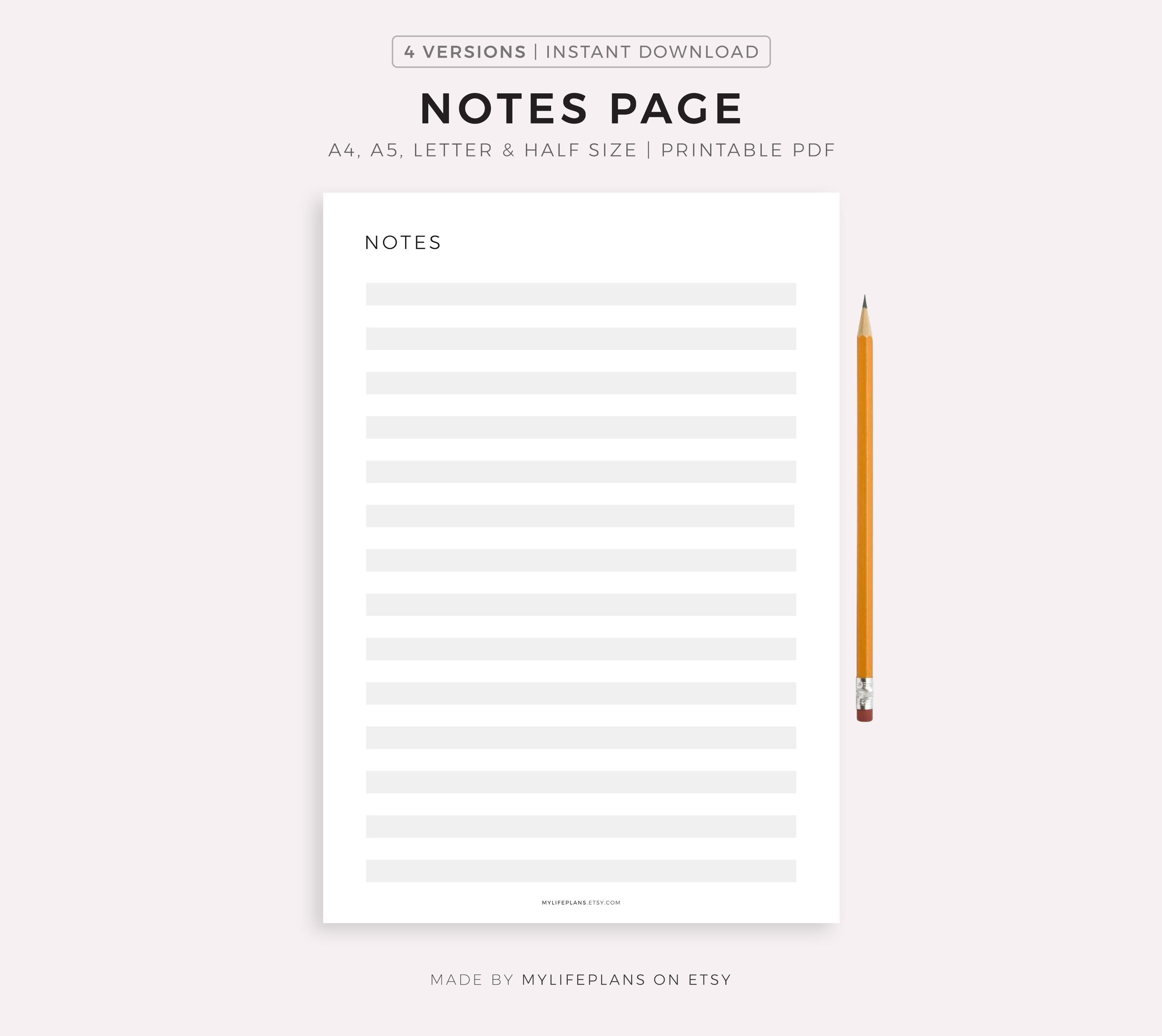 Printable Notes Page, Notes Template, Note Taking, Writing Paper, Notes ...