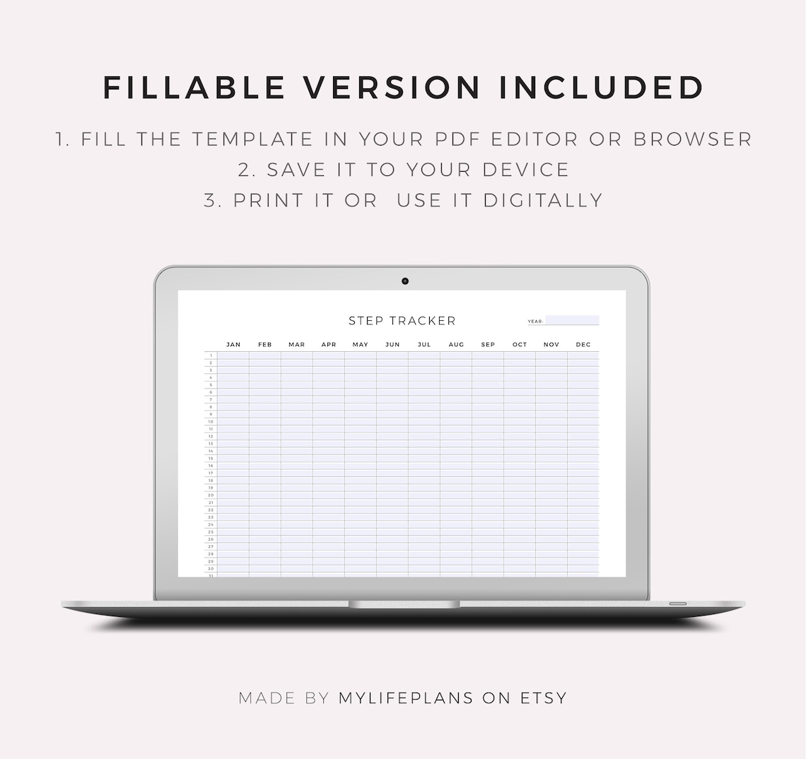 365 Day Step Tracker Printable Landscape, Daily Step Record, Exercise ...