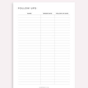 Follow Ups Tracker Printable, Customer Orders Tracking, Sales Tracking ...