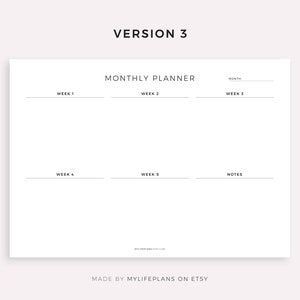 Monthly Planner Printable Landscape, Minimalist Monthly Organizer ...
