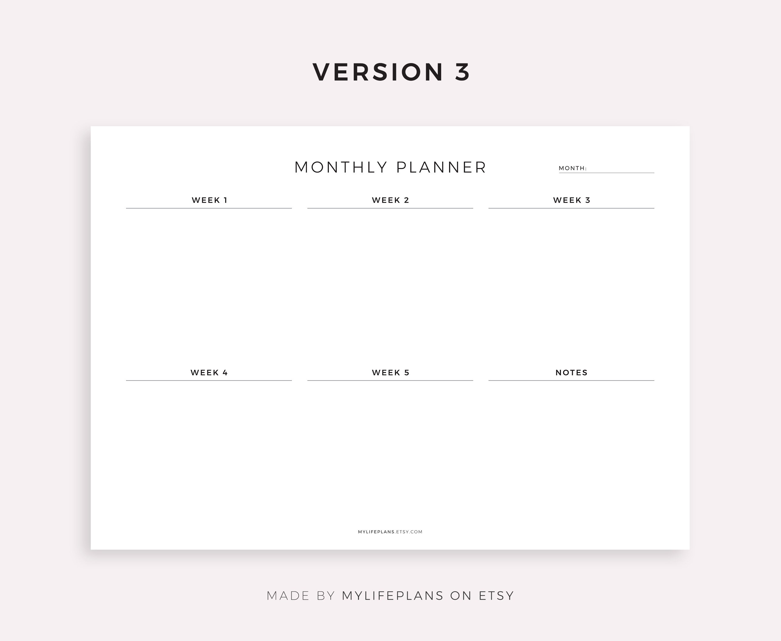 Monthly Planner Printable Landscape Minimalist Monthly - Etsy