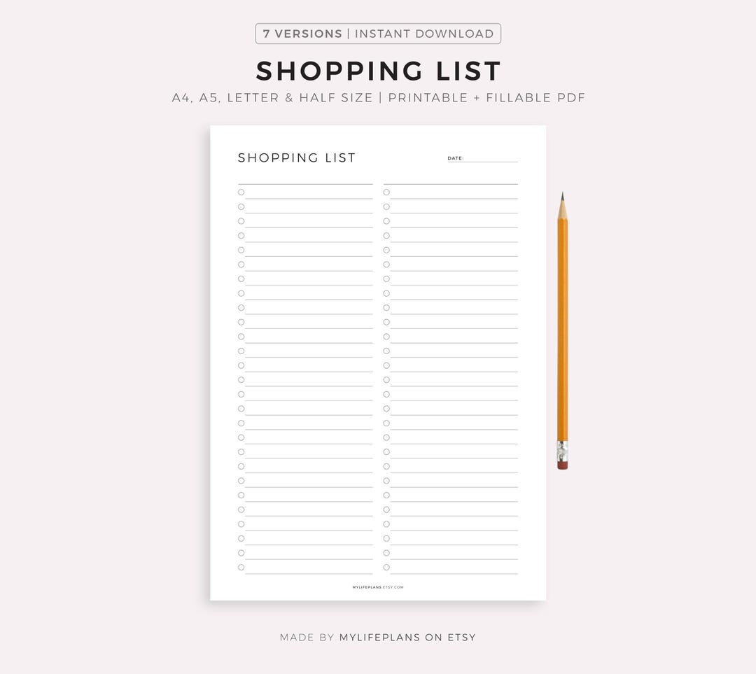 Printable Shopping List Template, to Buy List, Item Checklist, Shopping ...