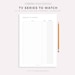 TV Series to Watch List Printable, TV Show List, Season and Episode ...