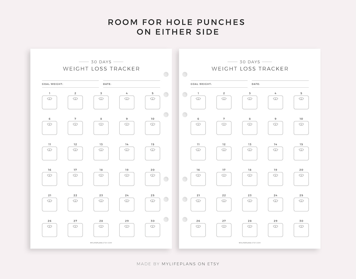 30 Day Weight Loss Tracker Printable, Weight Loss Challenge, Weight ...