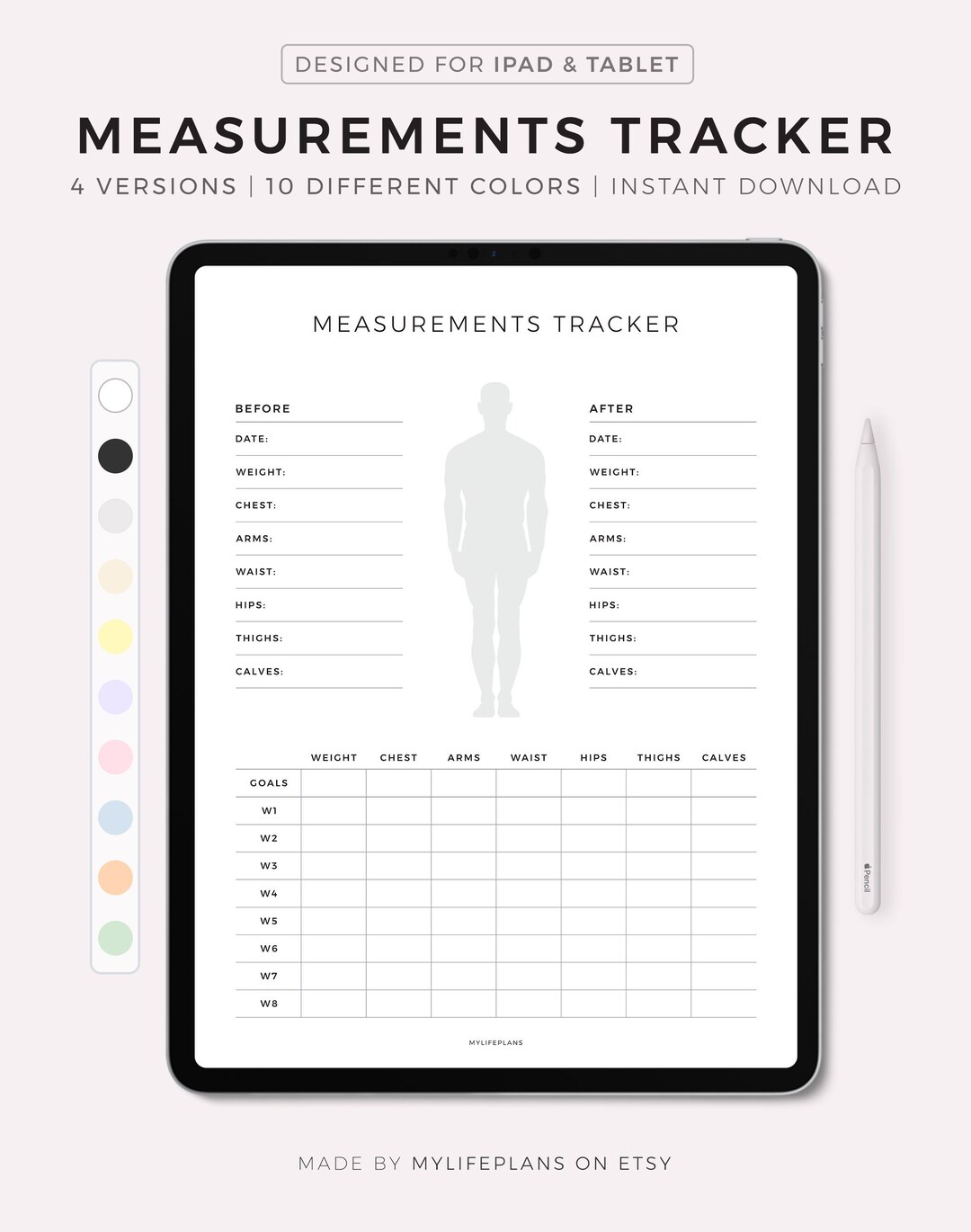 Body Measurements Digital Tracker, 8 Week Body Transformation, Workout ...