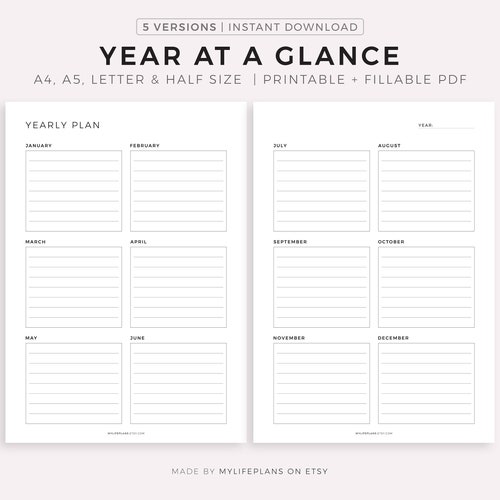 Year at a Glance Planner 2022 Yearly Overview Printable - Etsy