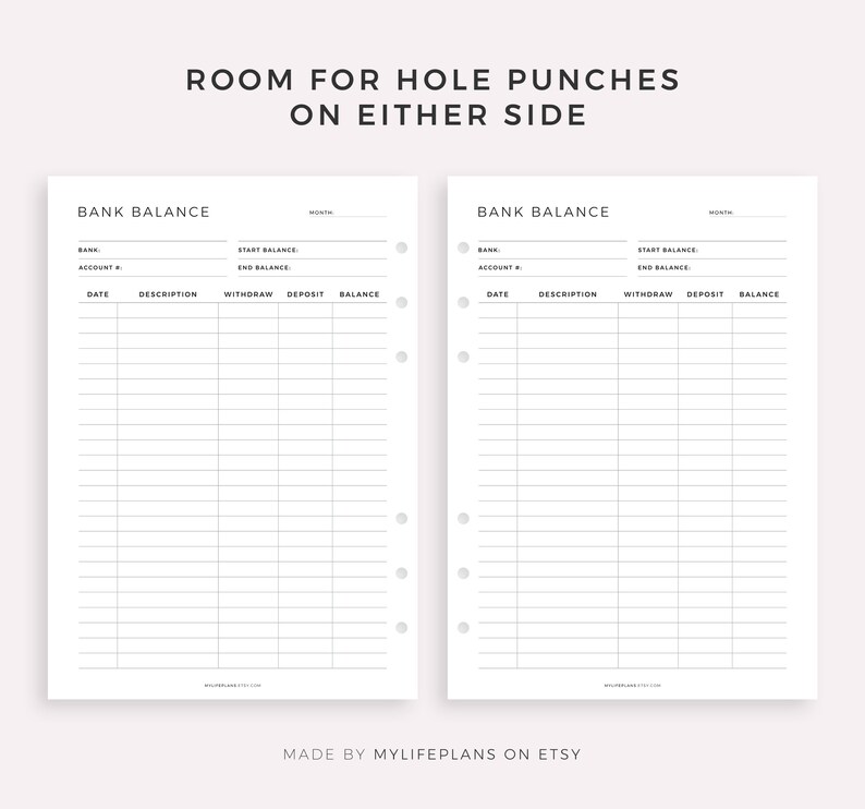 Bank Balance Sheet Printable Bank Account Transactions - Etsy