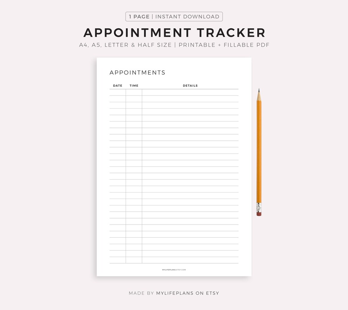 Simple Appointment Tracker Printable, Appointment Reminder, Meeting ...