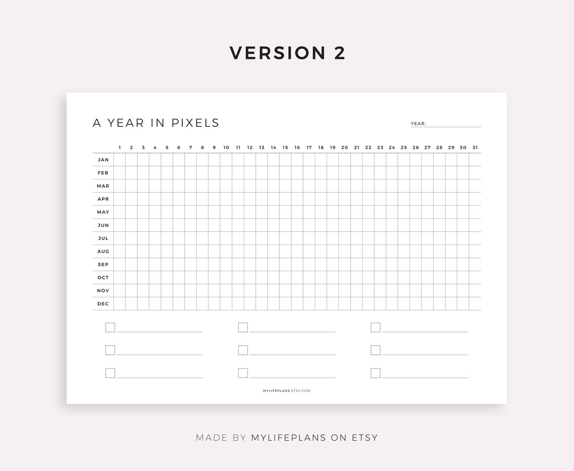 A Year in Pixels Printable Landscape - Mood Tracker, Exercise Tracker ...