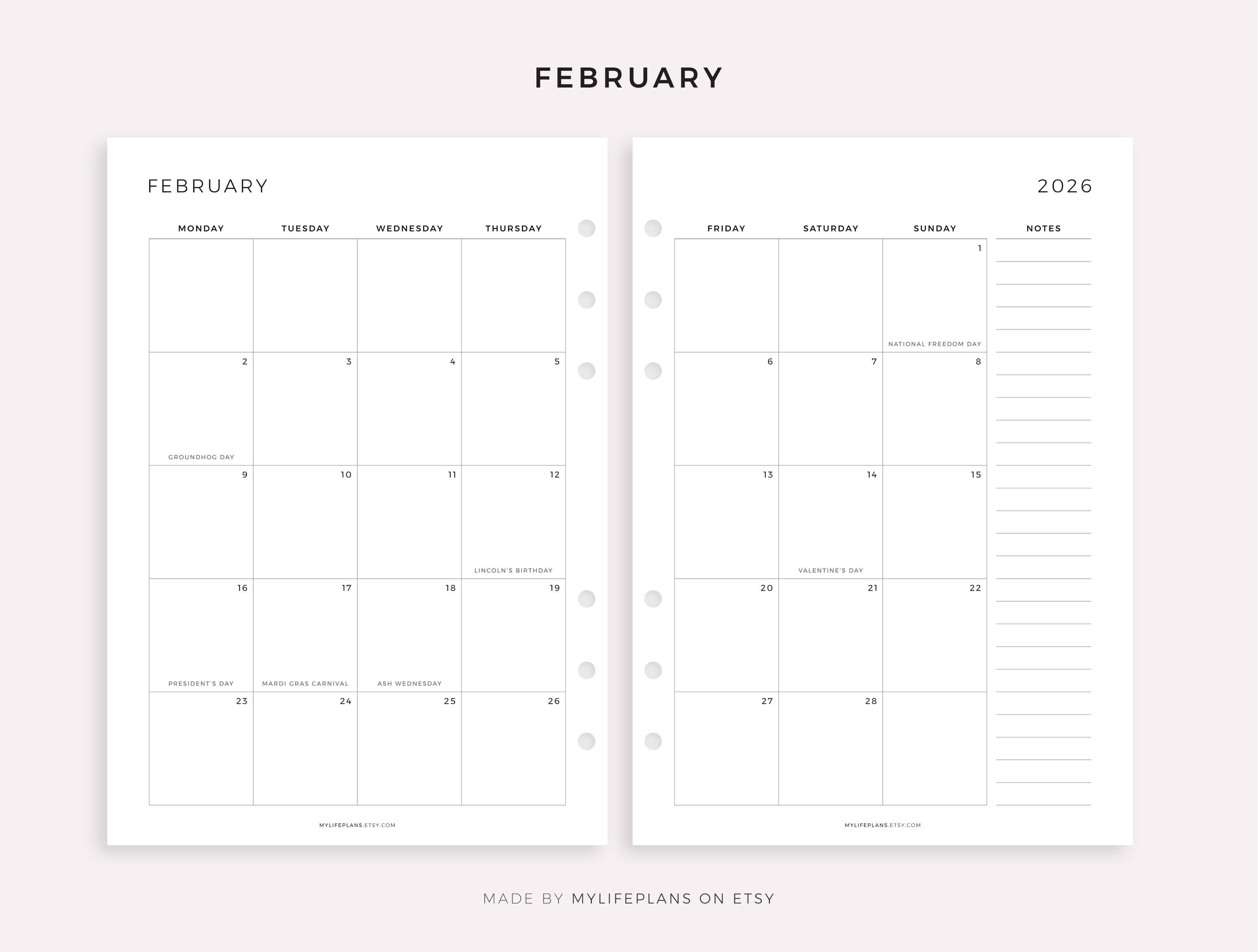 2026 Monthly Planner With Holidays, Dated Month on 2 Pages, Monthly ...