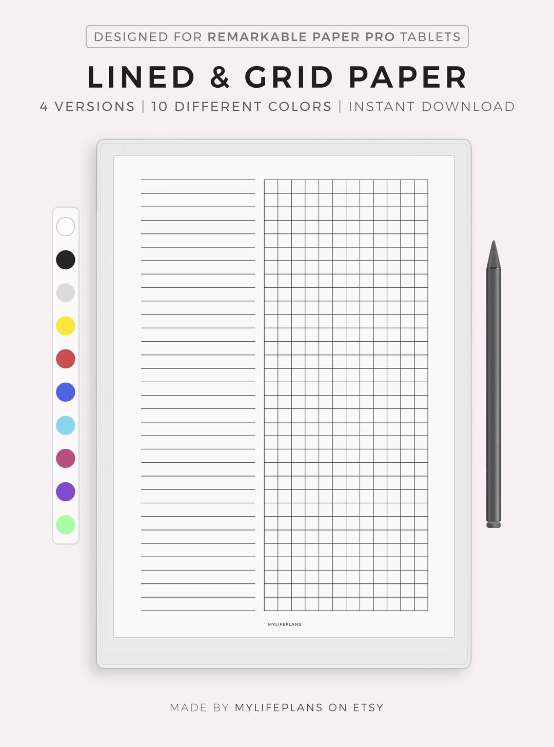 Lined & Grid Paper for Remarkable Paper Pro, Instant Download - Etsy