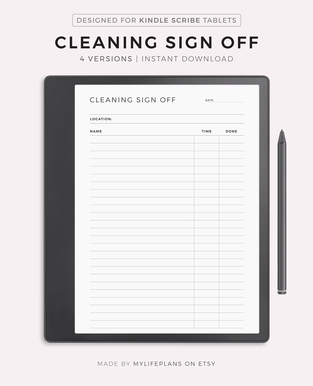 Cleaning Sign off Template for Kindle Scribe, Restroom Cleaning ...