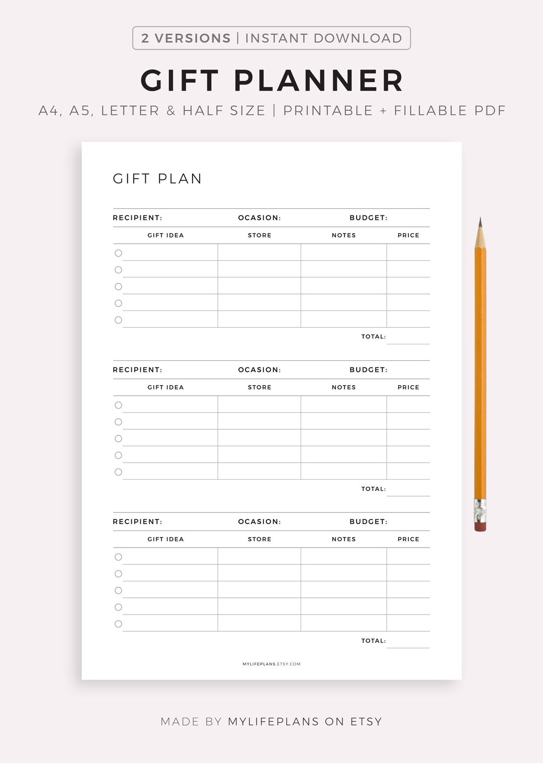 Gift Planner Printable Gift Ideas Gift Tracker Gift - Etsy