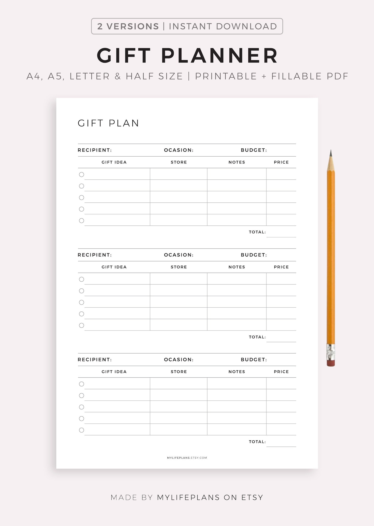 Gift Planner Printable Gift Ideas Gift Tracker Gift - Etsy