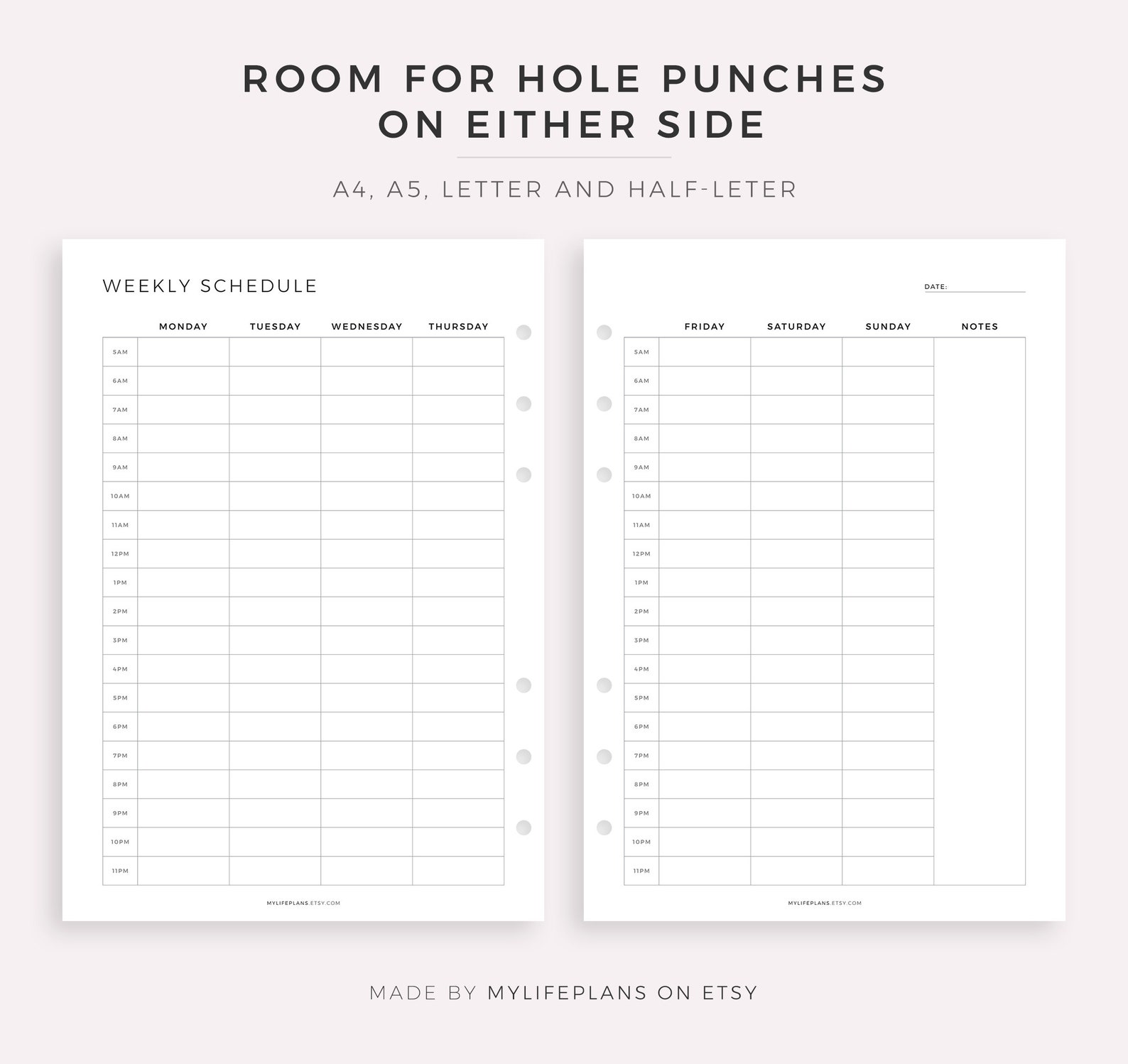 Hourly Weekly Schedule on 2 Pages Printable, Weekly Planner, Week at a ...