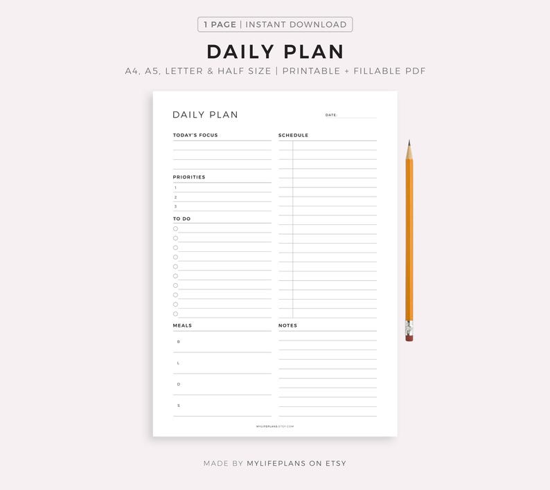 Fillable Daily Planner Printable, Daily Meal Planner, to Do List ...