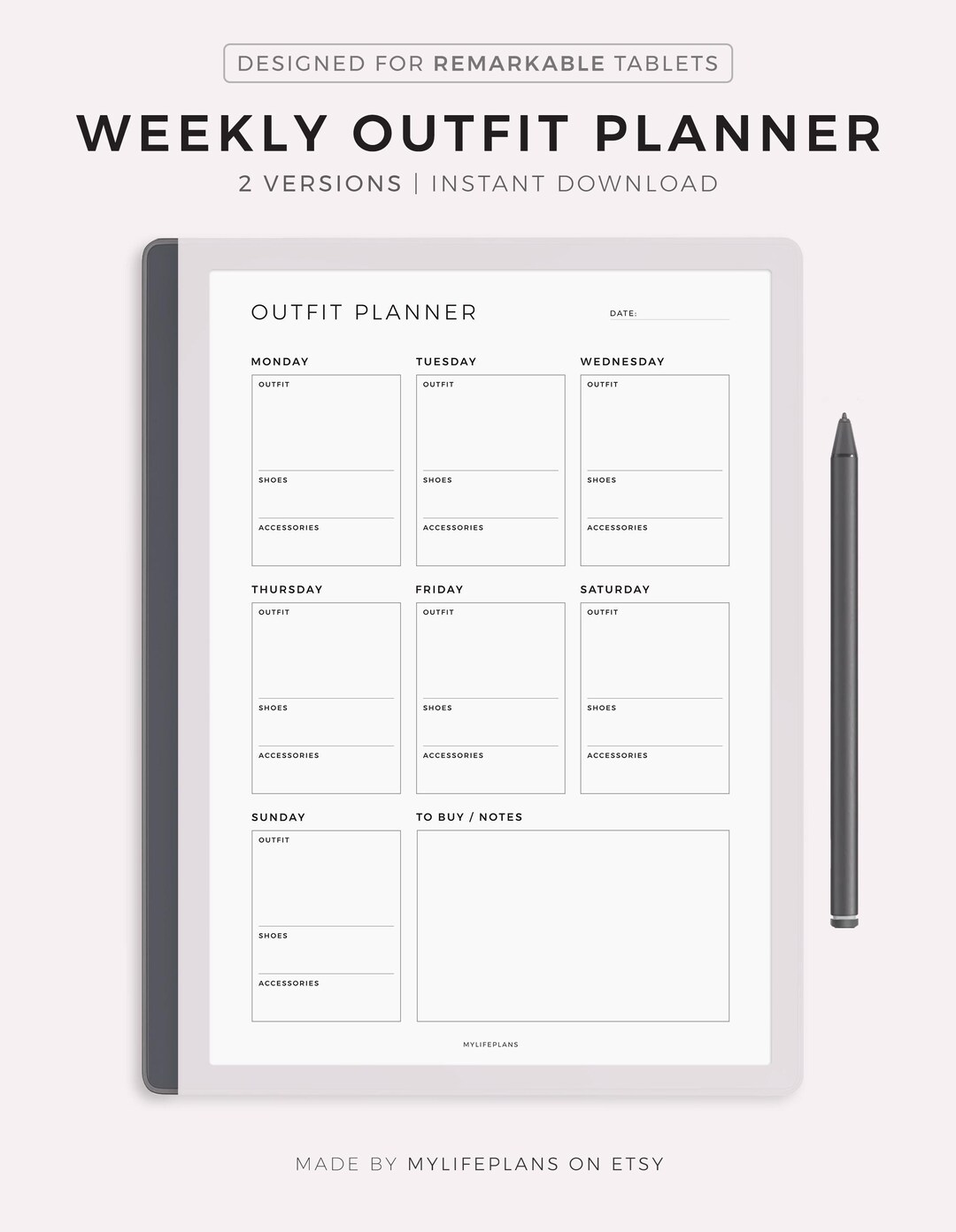 Weekly Outfit Planner for Work, Daily Activities, Special Events, Gym ...