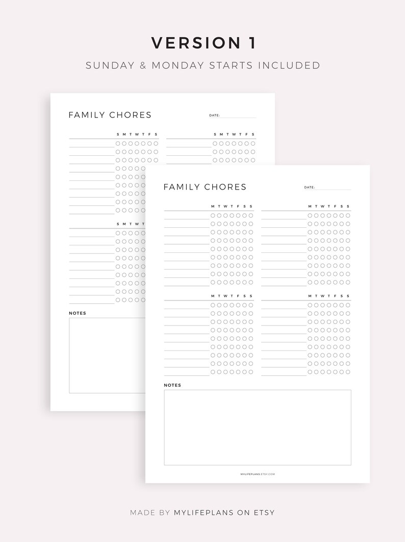 Weekly Family Chores Printable House Responsibilities 4 6 - Etsy